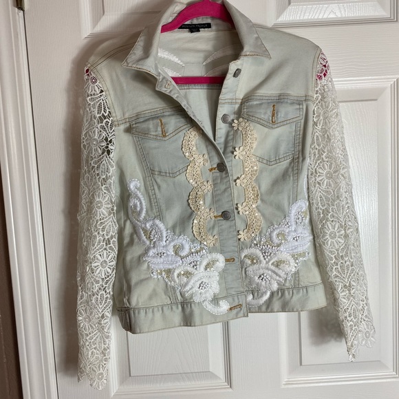 Boston Proper | Jackets & Coats | Boston Proper Lace Denim Jacket ...